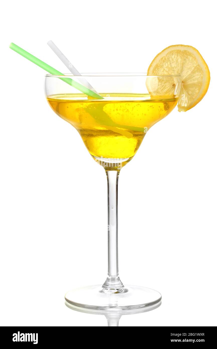 Yellow cocktail in glass isolated on white Stock Photo - Alamy