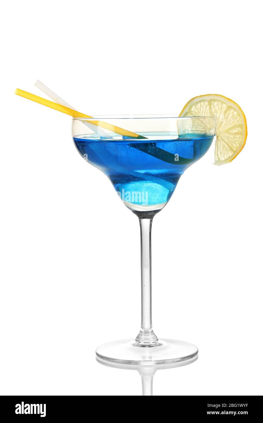 Blue cocktail in glass isolated on white Stock Photo - Alamy