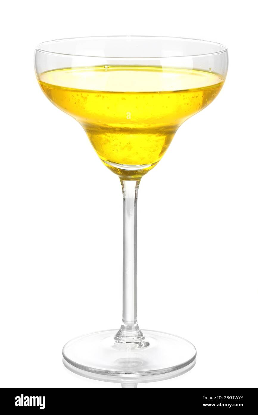 Yellow cocktail in glass isolated on white Stock Photo - Alamy