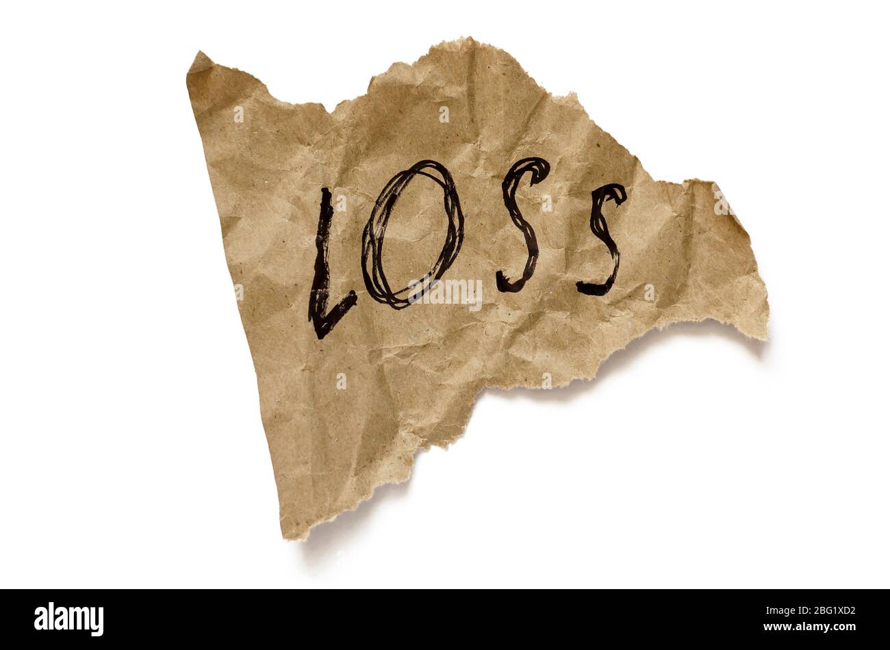 Handwritten word loss. The inscription is made on a scrap of crumpled ...