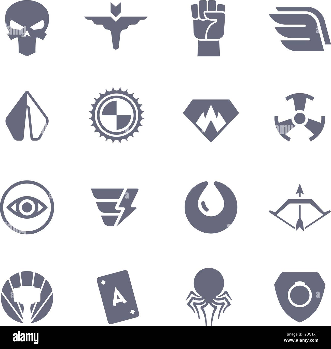 Superheroes vector icons. Super power superhero heroic symbols. Super ...
