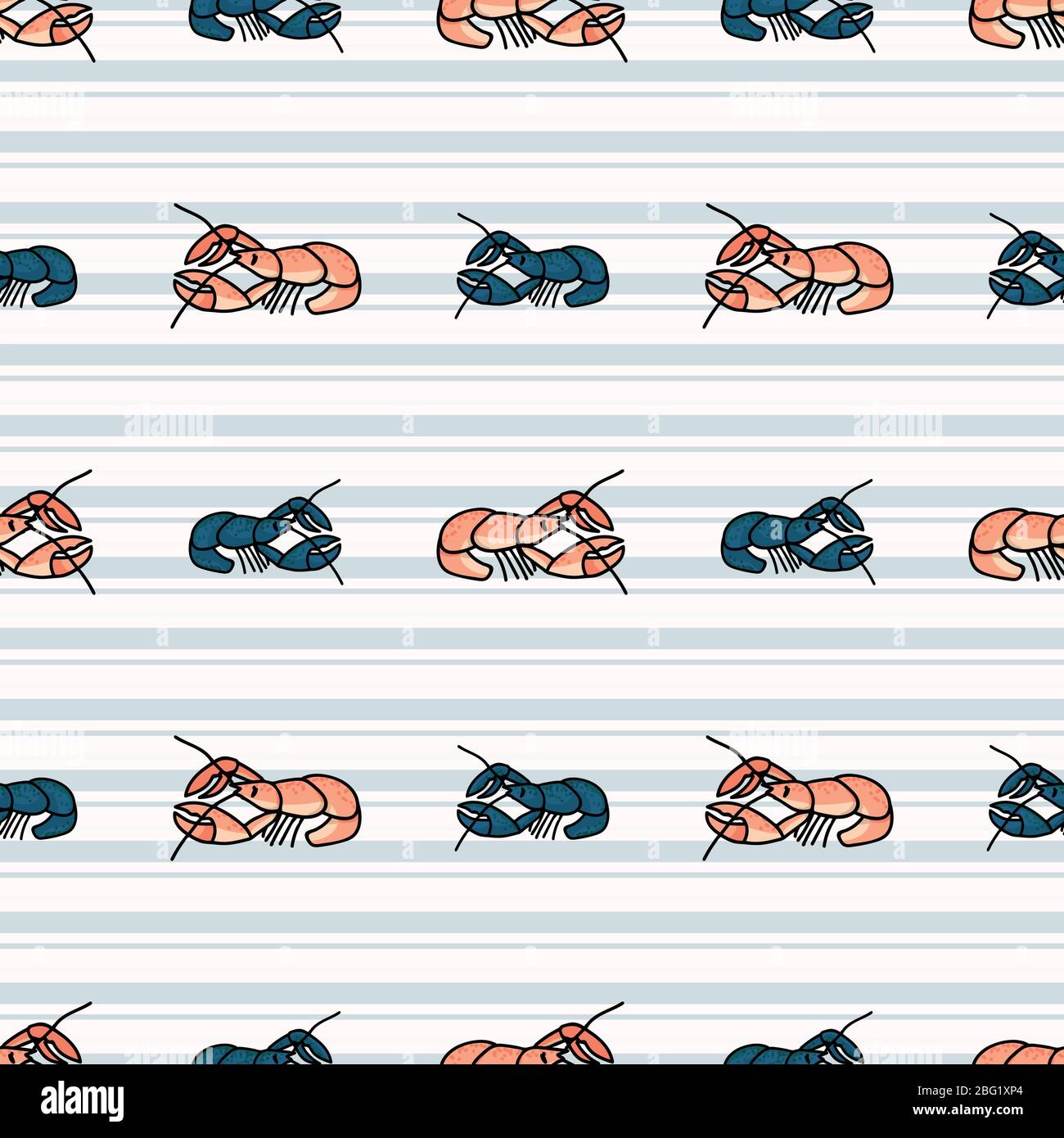 Cute lobster cartoon seamless vector pattern. Hand drawn crustacean ...