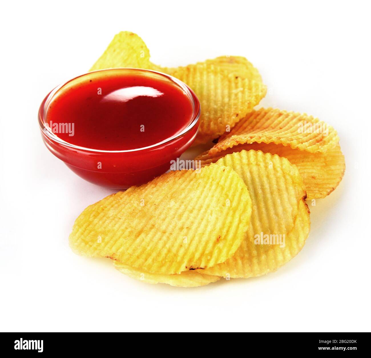 Potato chips and sauce, isolated on white Stock Photo - Alamy
