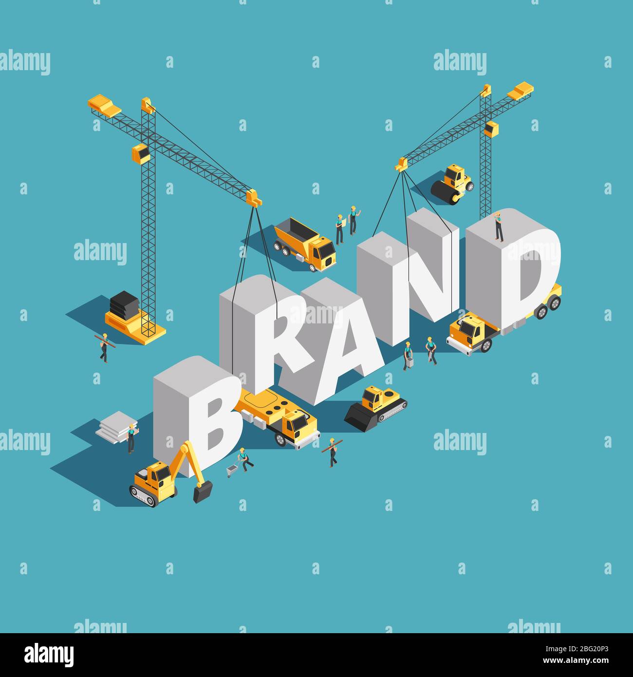Brand building construction 3d isometric vector concept with ...