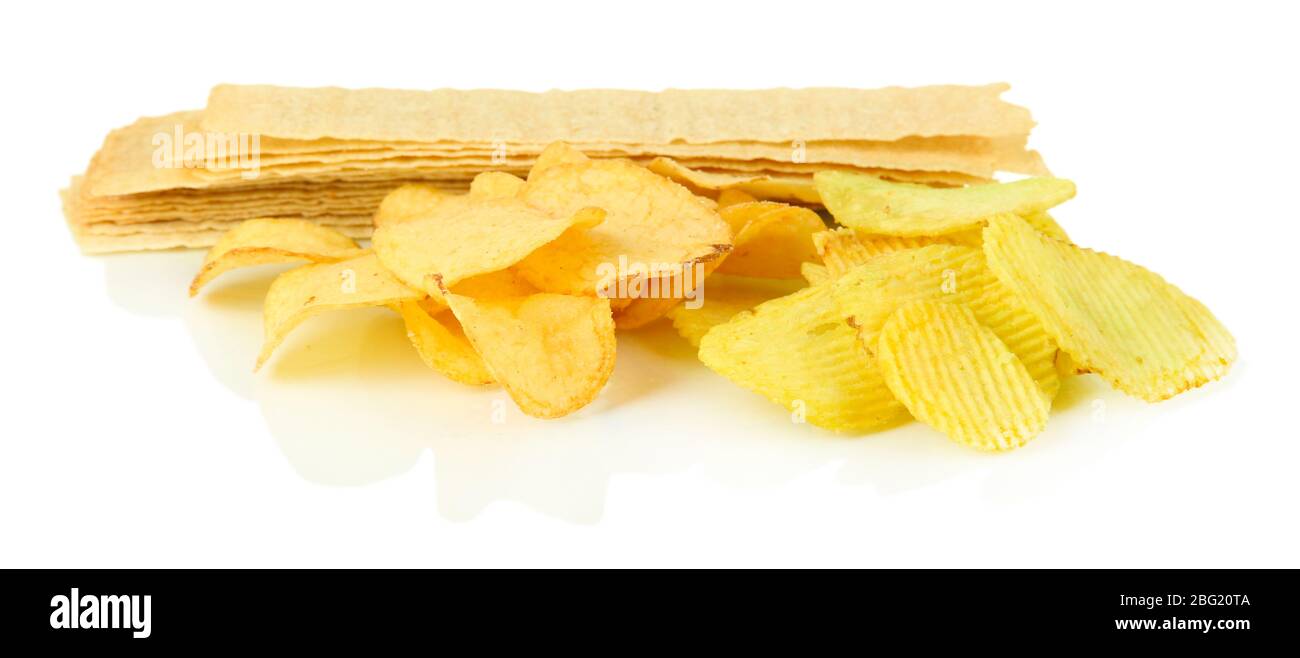 Potato chips isolated on white Stock Photo - Alamy