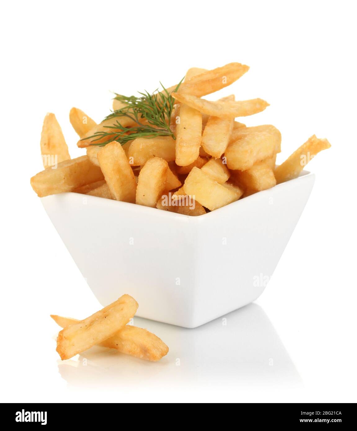French fries in bowl isolated on white Stock Photo - Alamy
