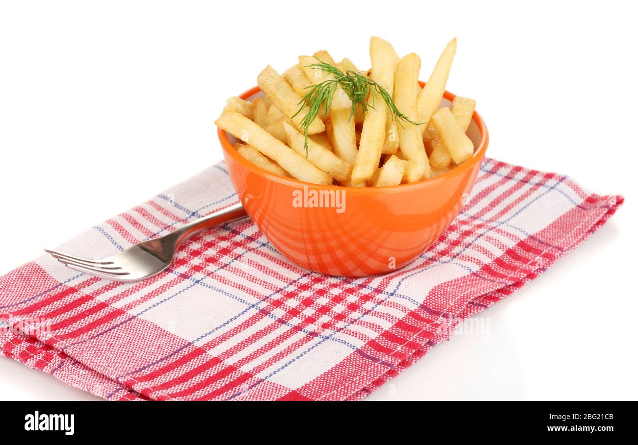 French fries in bowl isolated on white Stock Photo - Alamy