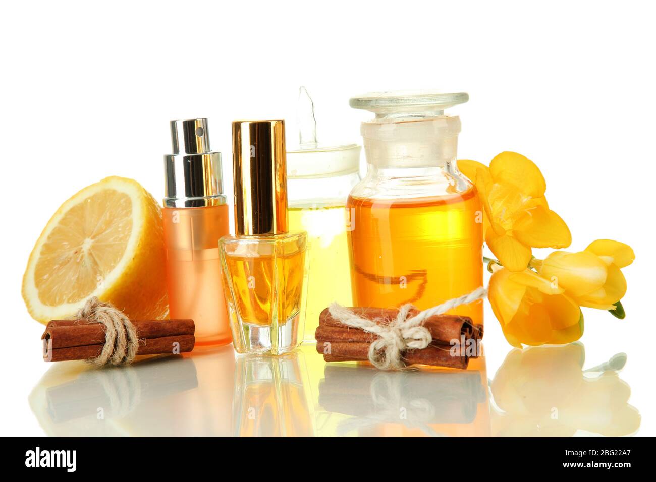 Bottles with ingredients for the perfume, isolated on white Stock Photo ...