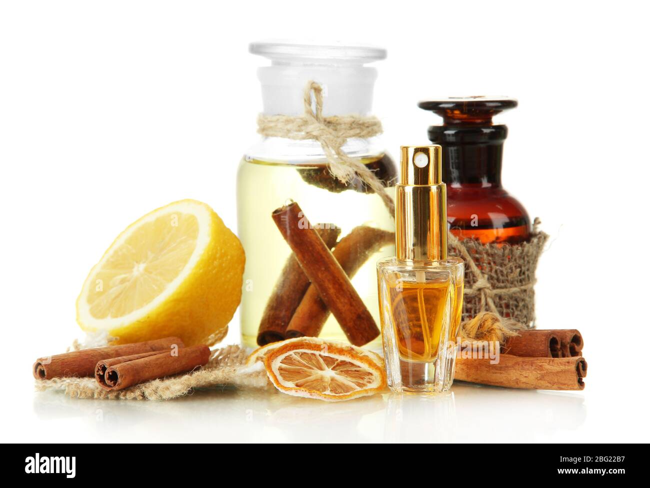 Bottles with ingredients for the perfume, isolated on white Stock Photo ...
