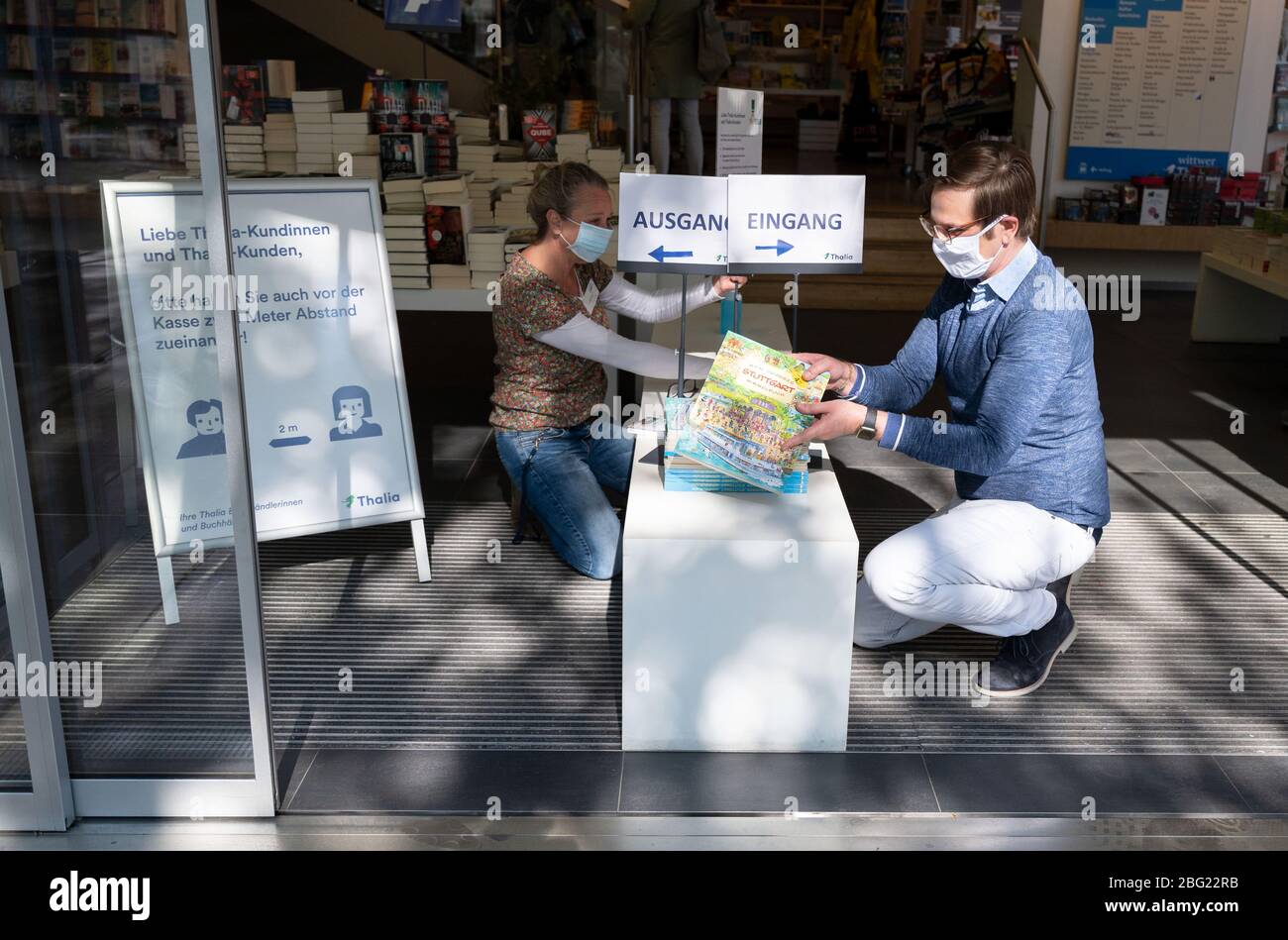 Stuttgart, Germany. 20th Apr, 2020. Employees of a branch of the ...