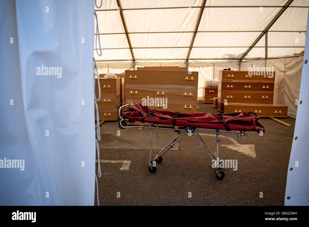 A stretcher which had been used recently to transport a body into a ...