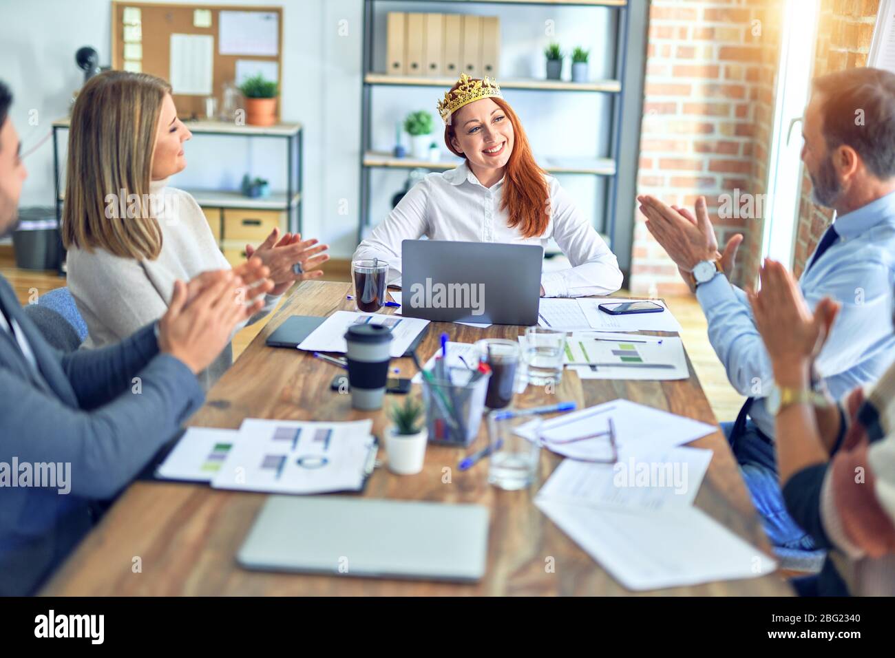 Group of business workers smiling happy and confident. Working together ...