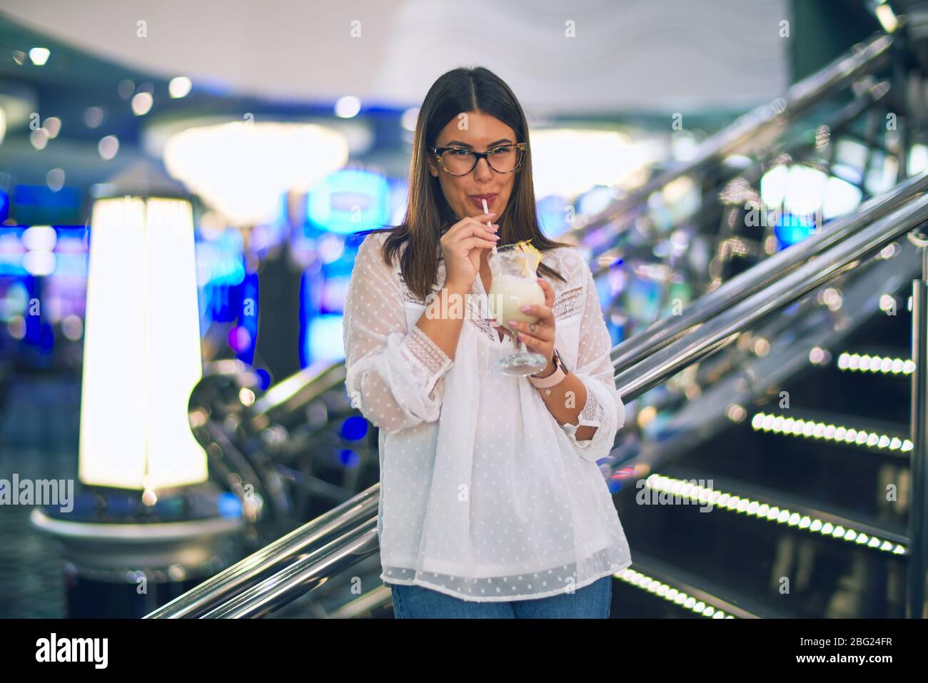 Young beautiful woman on vacation smiling happy and confident. Standing ...