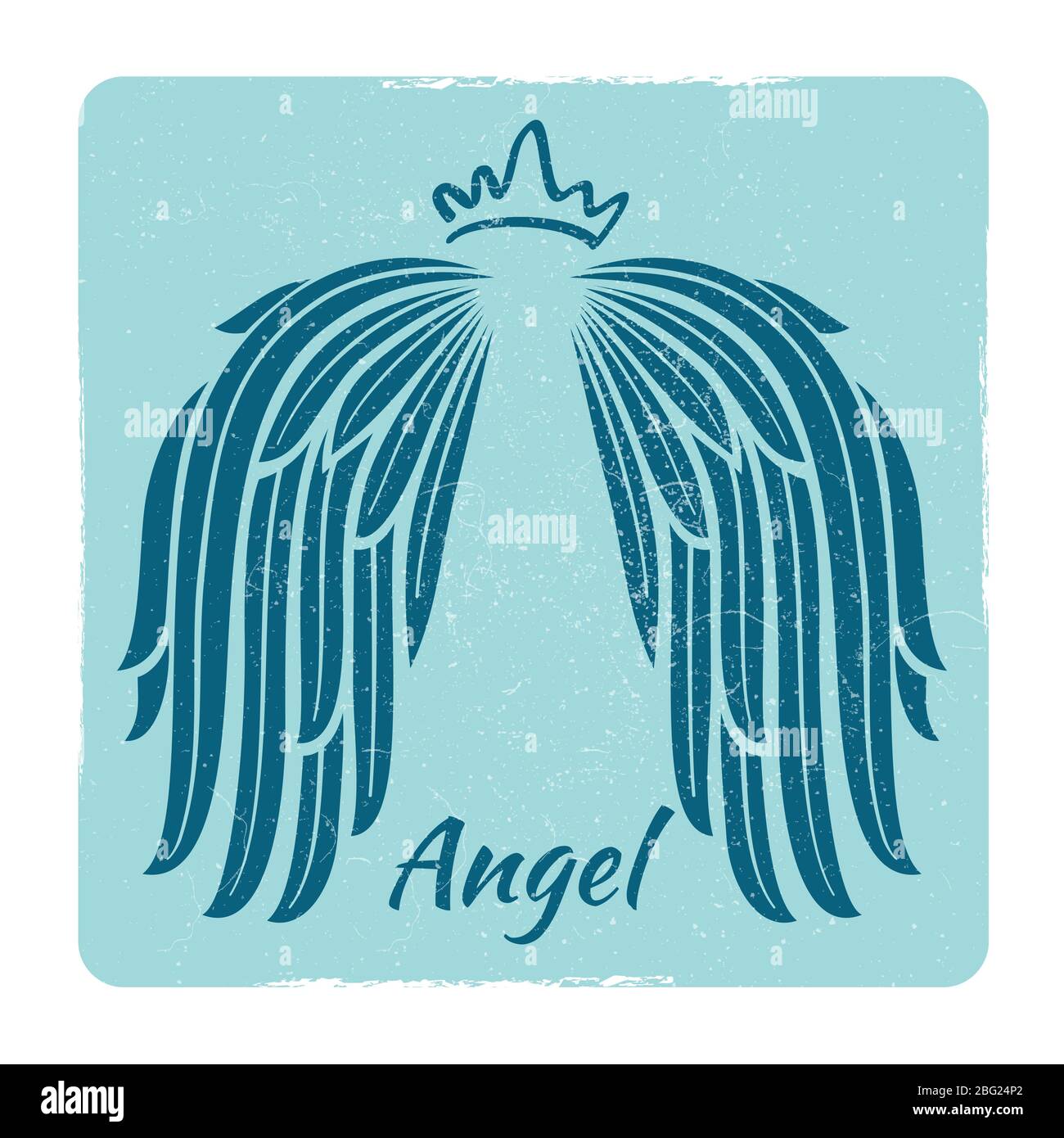 Elegant grunge emblem with angel wings isolated on white backgorund ...