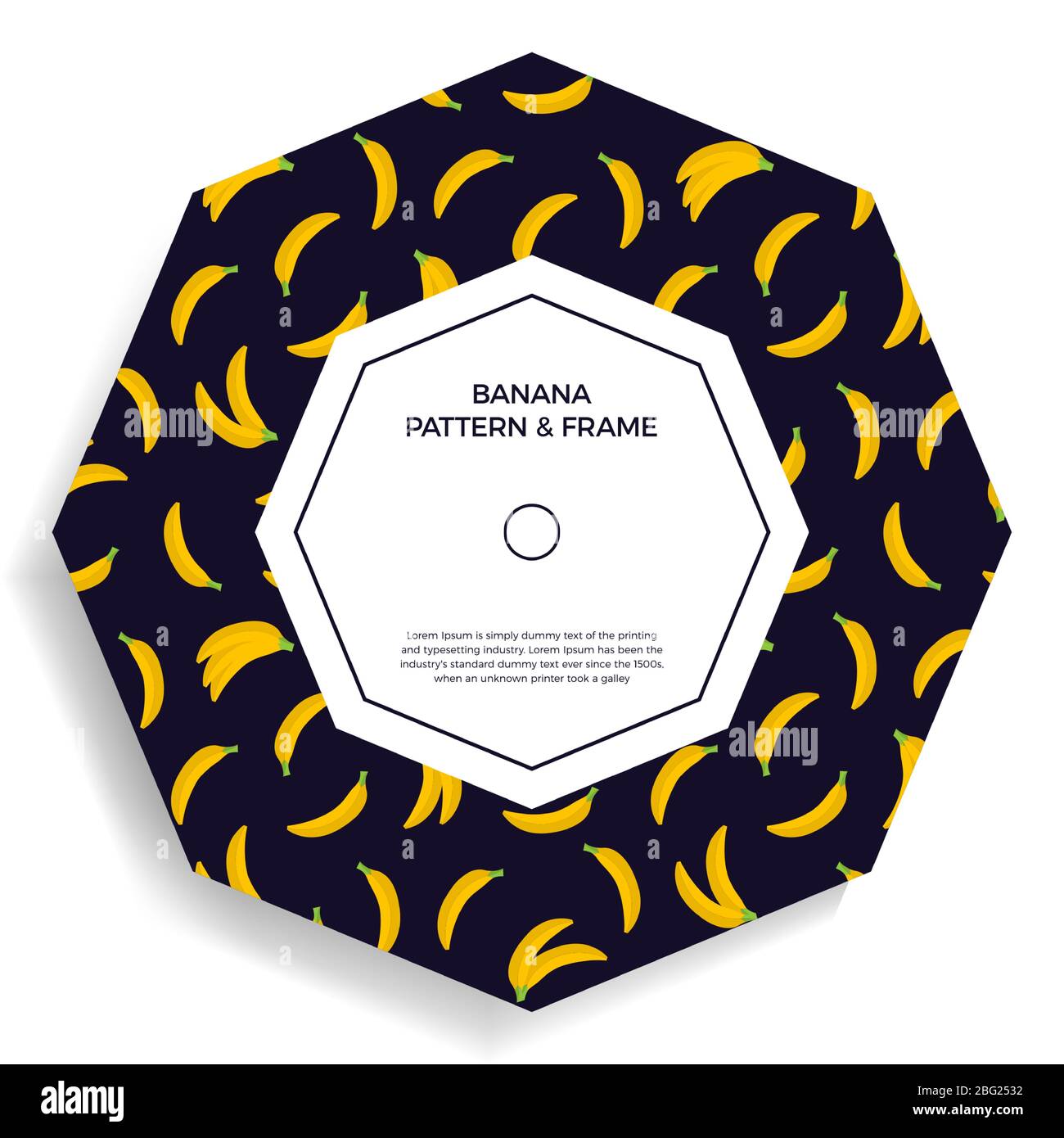 Abstract shape postcard with seamless banana patterns. Vector frame ...