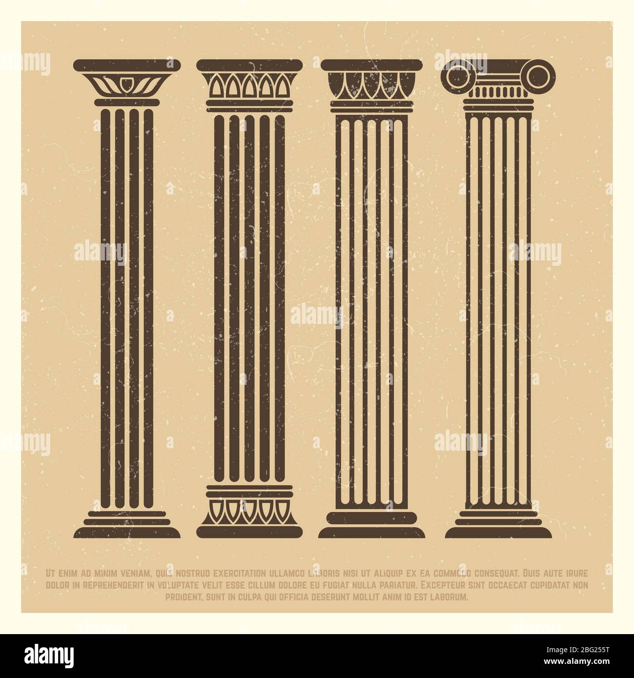 Grunge poster with ancient columns set on simple art style. Vector ...