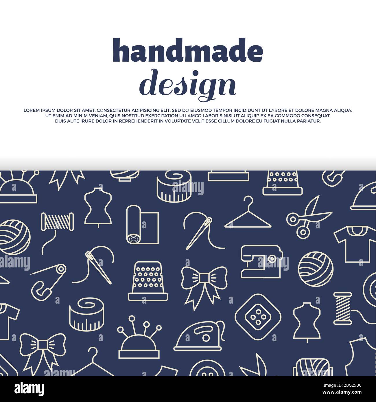 Sewing Needlework Handwork Banner Design With Line Icons Vector