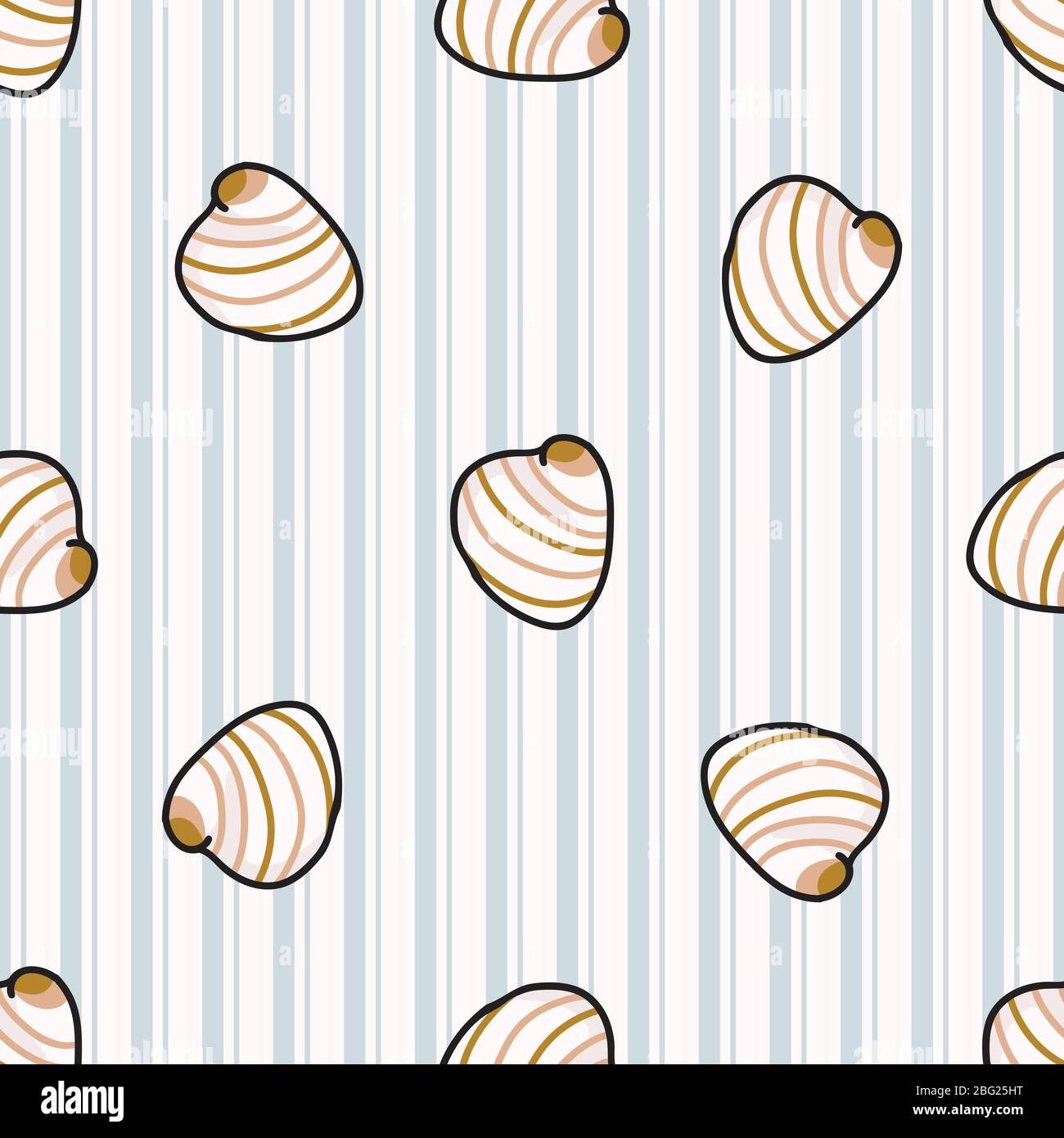 Cute random sea shell stripe cartoon seamless vector pattern. Hand ...