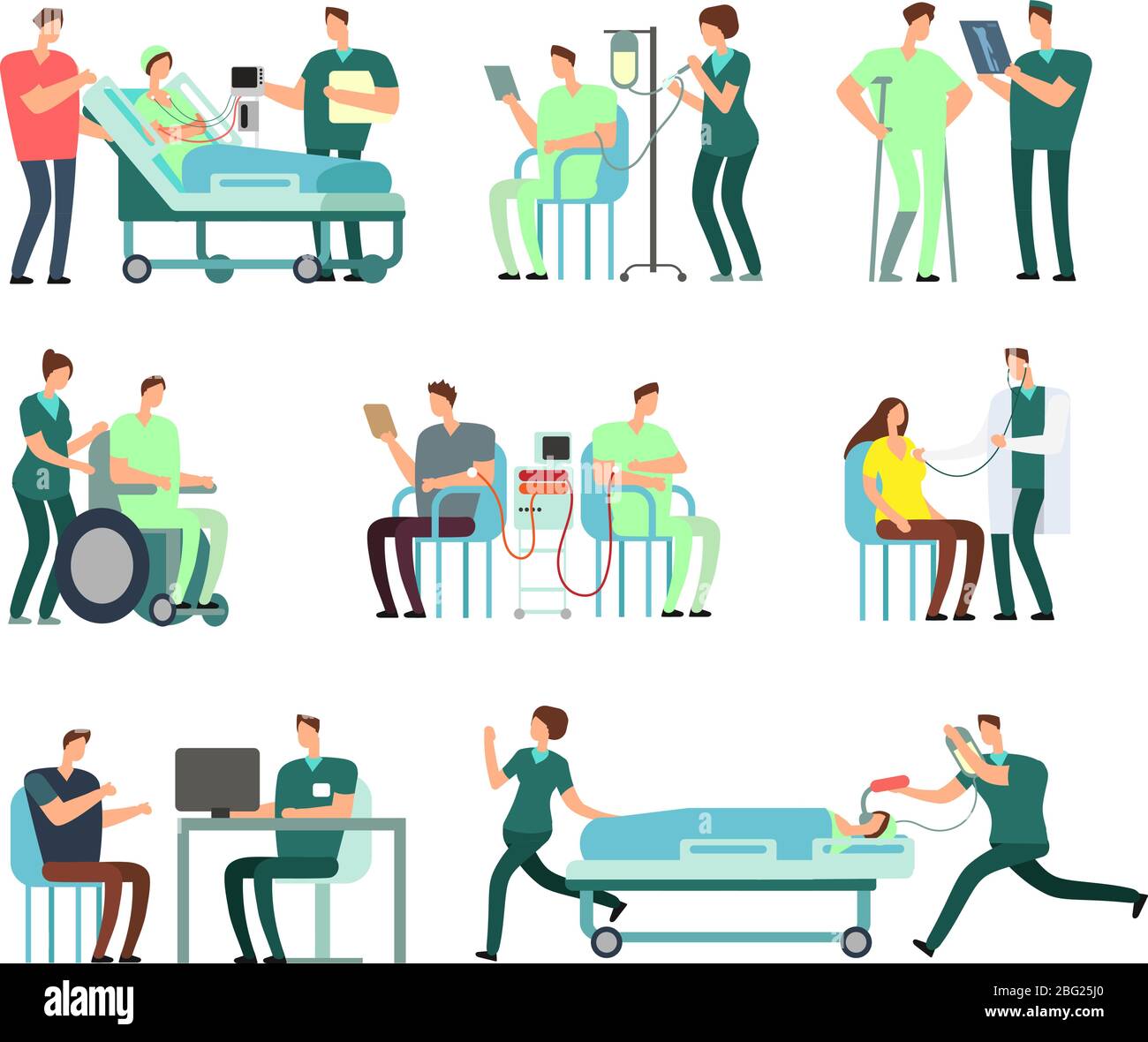 Doctors, medical nurse and patients in hospital activity vector people ...