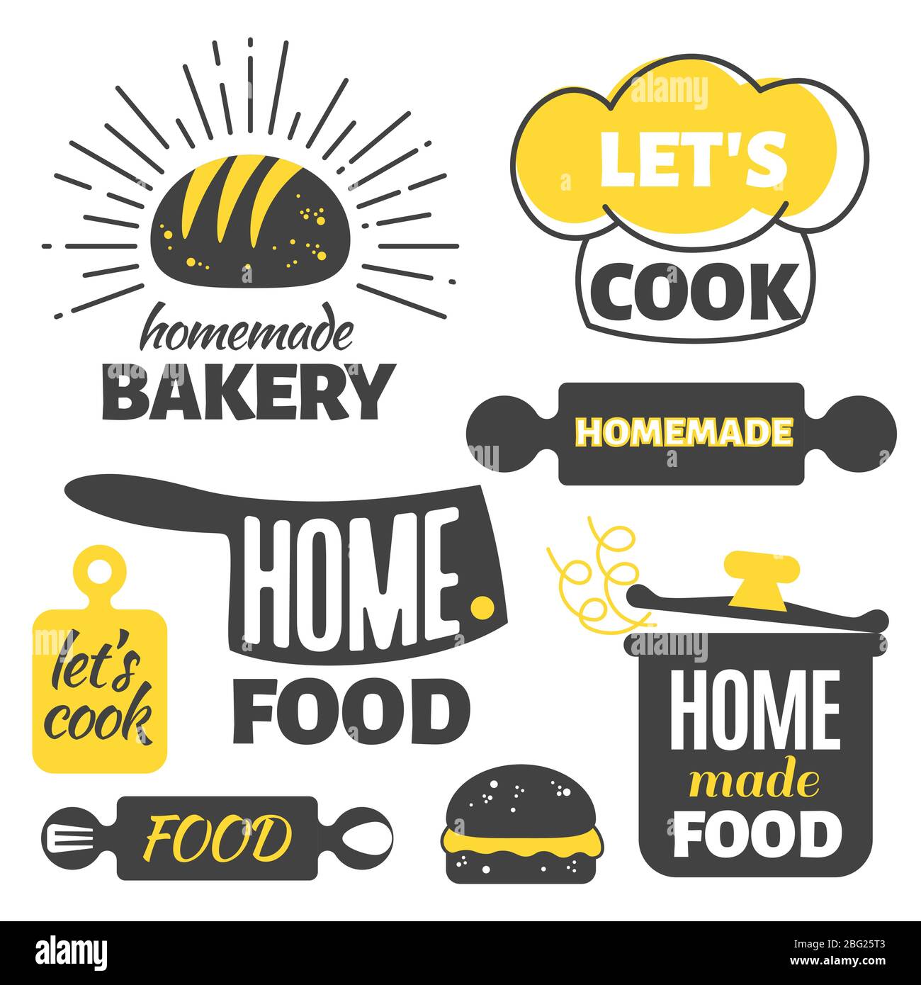 Retro cooking badges - home made food emblems set. Vector illustration ...