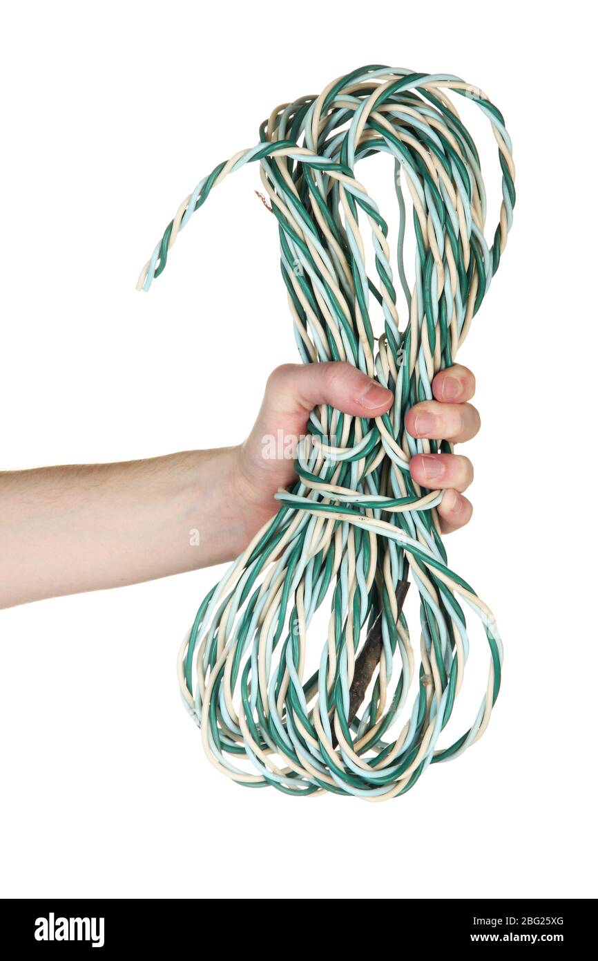 Cable in man hand, isolated on white Stock Photo - Alamy