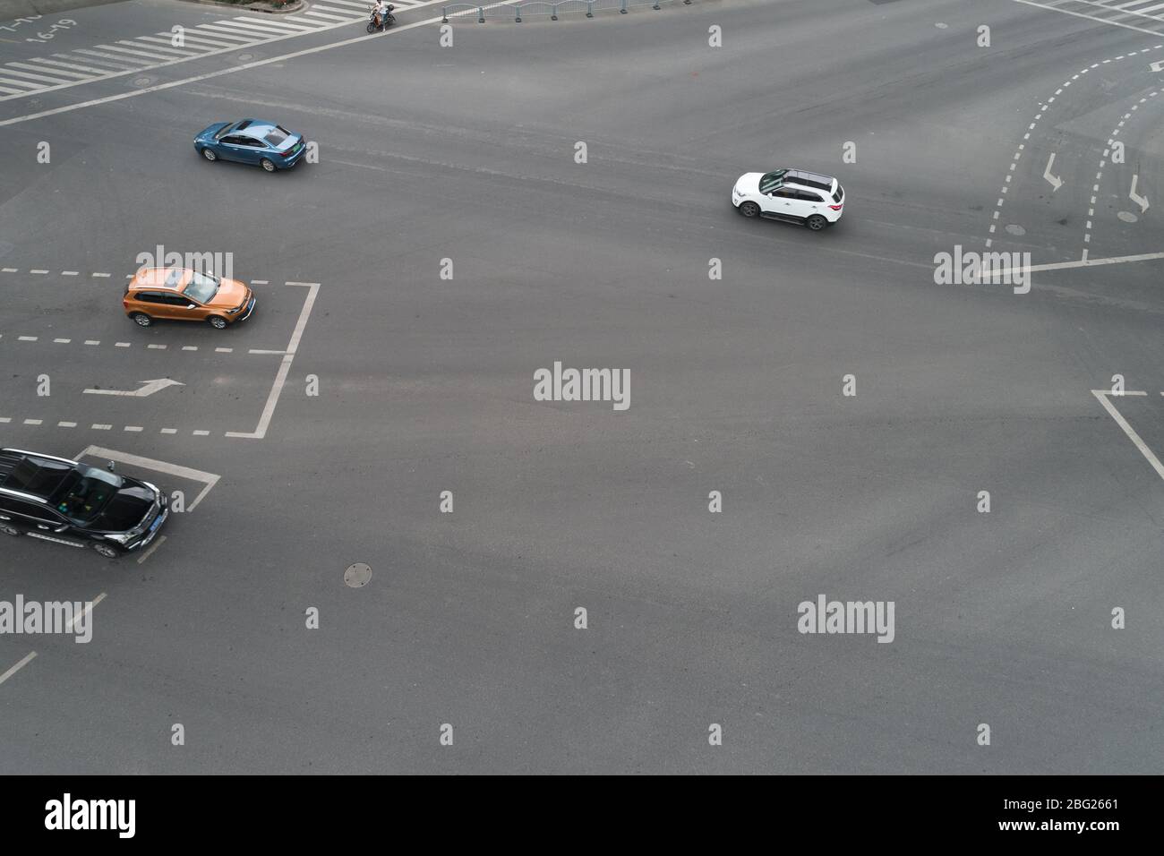 Aerial view on busy traffic intersection Stock Photo - Alamy