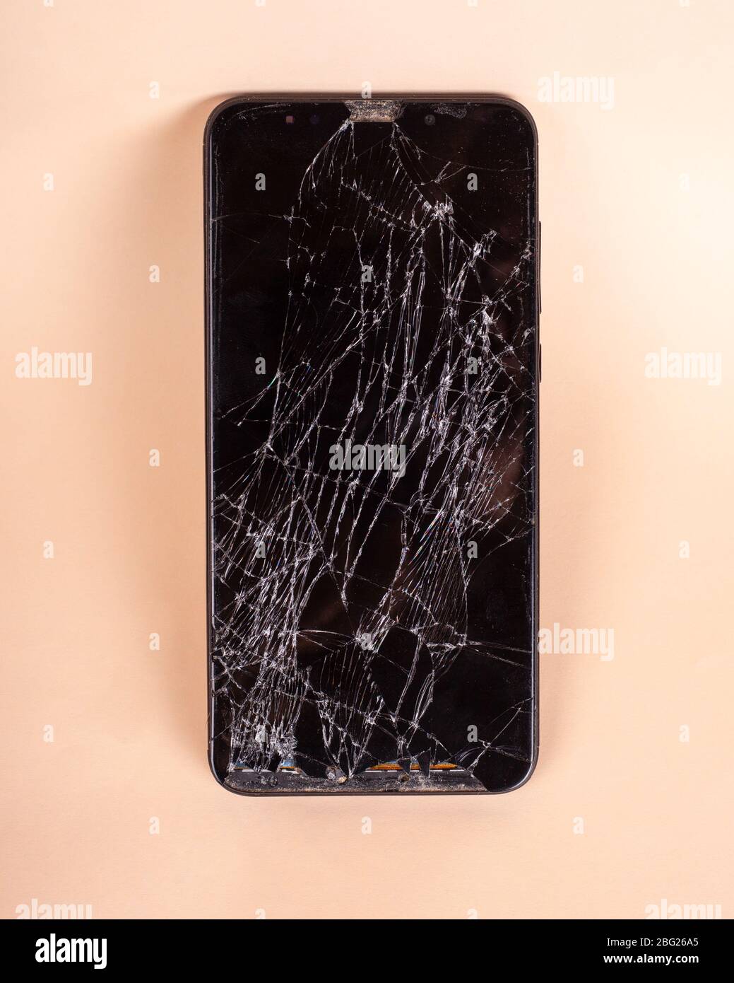 broken touchscreen black phone, smartphone, broken glass display ...