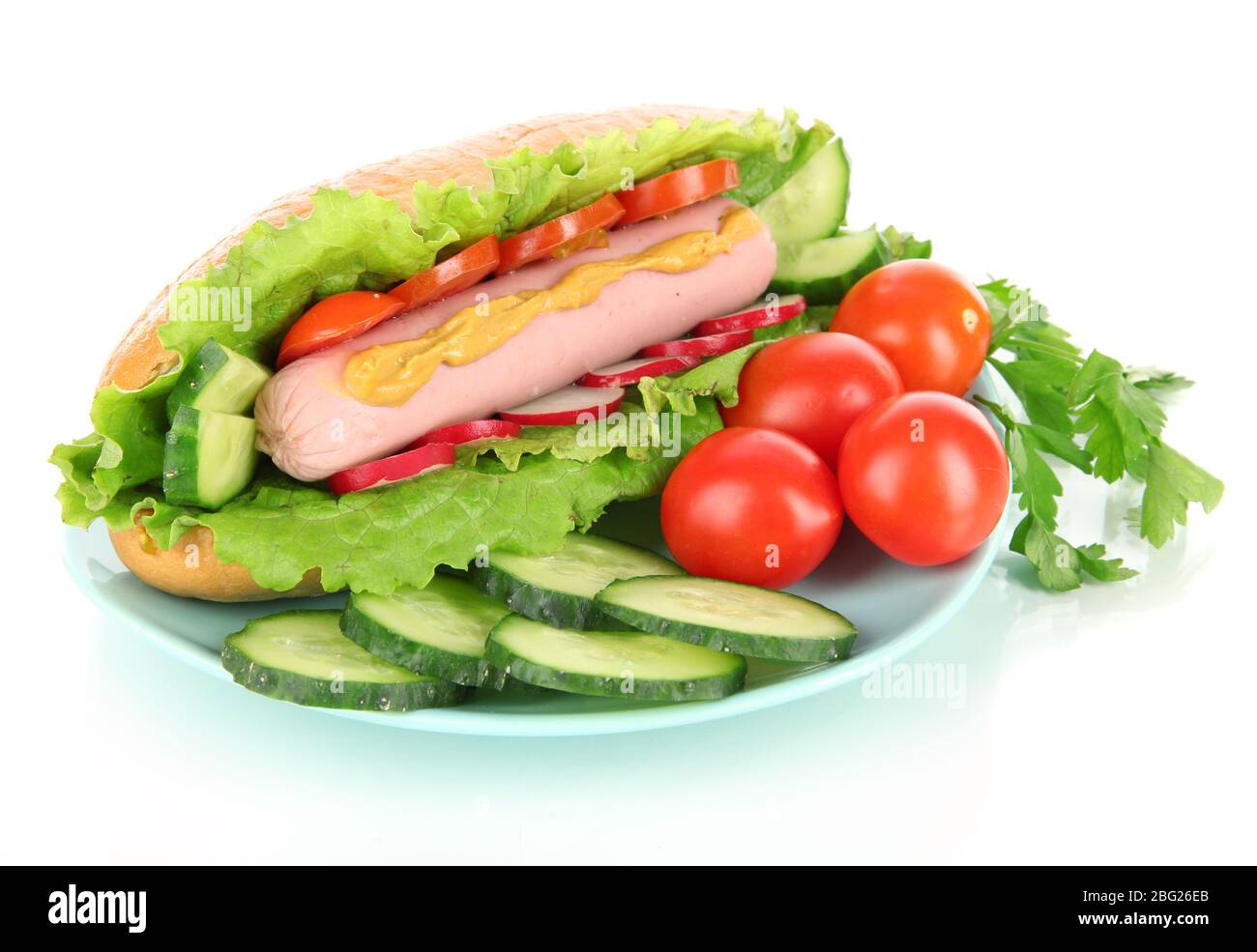 Tasty hot dog with vegetables isolated on white Stock Photo - Alamy
