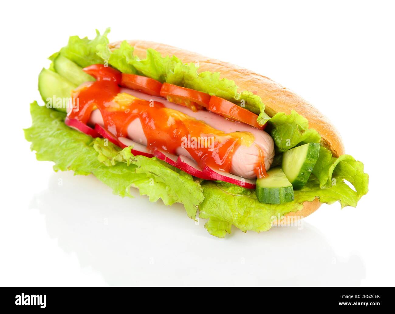Tasty hot dog with vegetables isolated on white Stock Photo - Alamy