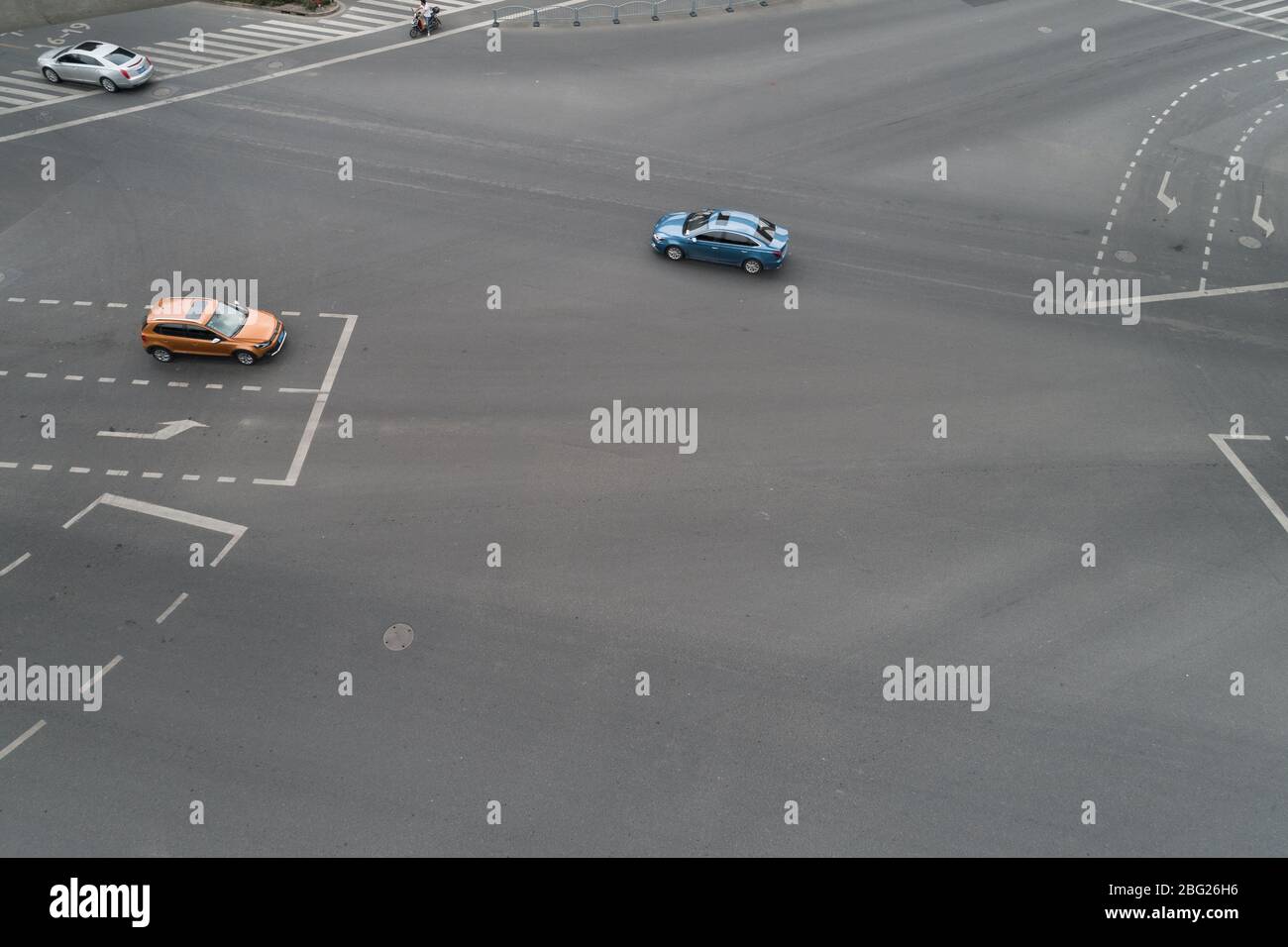 Aerial view on busy traffic intersection Stock Photo - Alamy