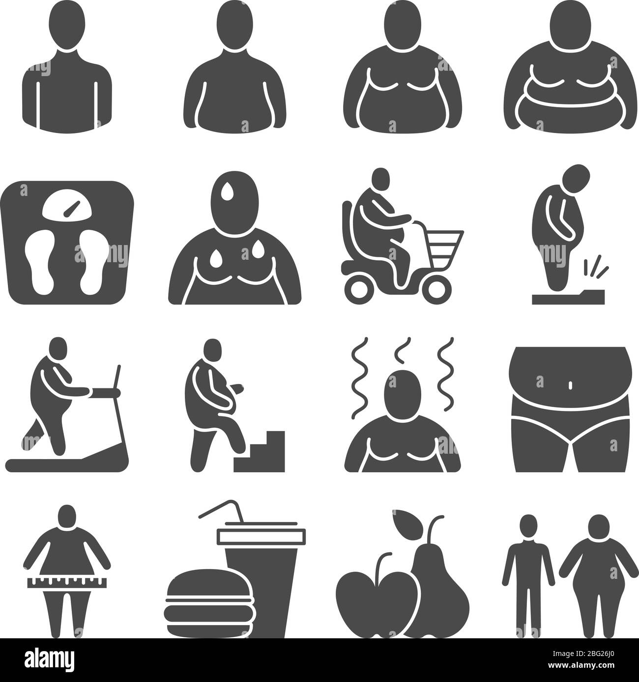 Fat obese people, overweight person vector icons. People overweight and ...