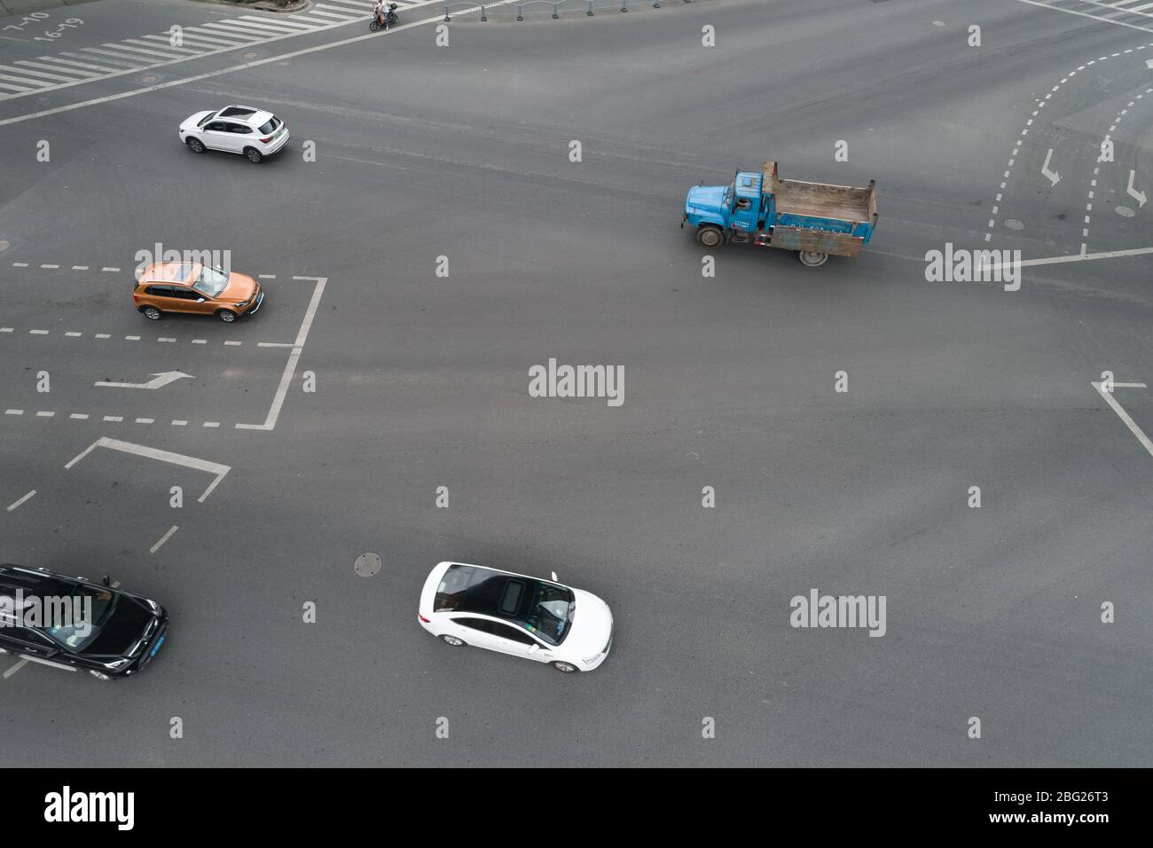 Aerial view on busy traffic intersection Stock Photo - Alamy