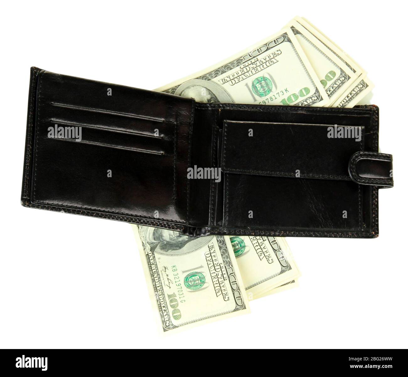 Wallet with hundred dollar banknotes, isolated on white Stock Photo - Alamy