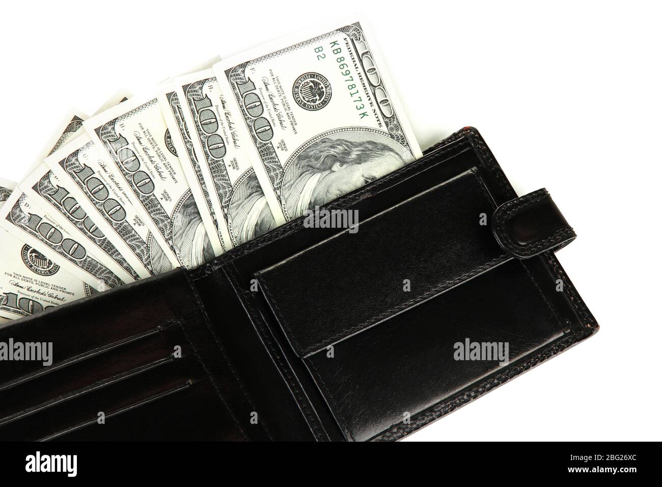 Wallet with hundred dollar banknotes, isolated on white Stock Photo - Alamy