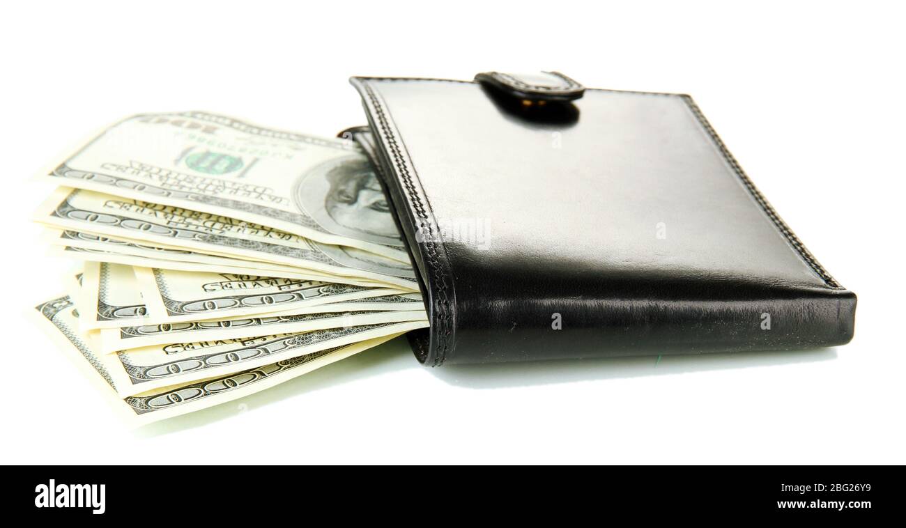 Wallet with hundred dollar banknotes, isolated on white Stock Photo - Alamy