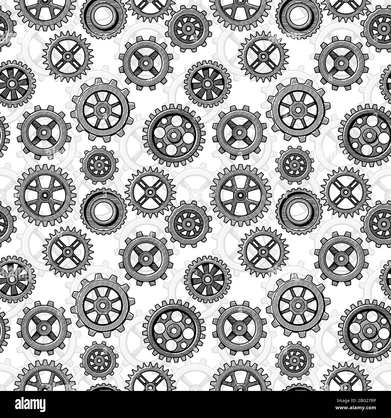 Retro sketch mechanical gears seamless pattern design. Gear cog wheel ... Retro sketch mechanical gears seamless pattern design. Gear cog wheel ...