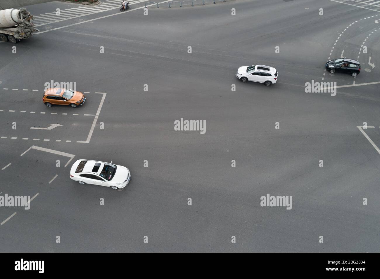 Aerial view on busy traffic intersection Stock Photo - Alamy