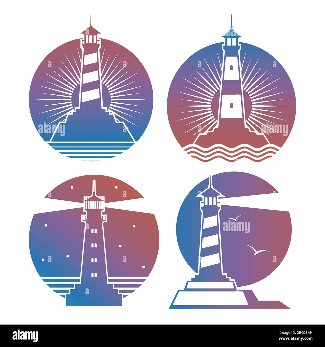 Modern bright lighthouses emblems or logos of collection. Vector ...