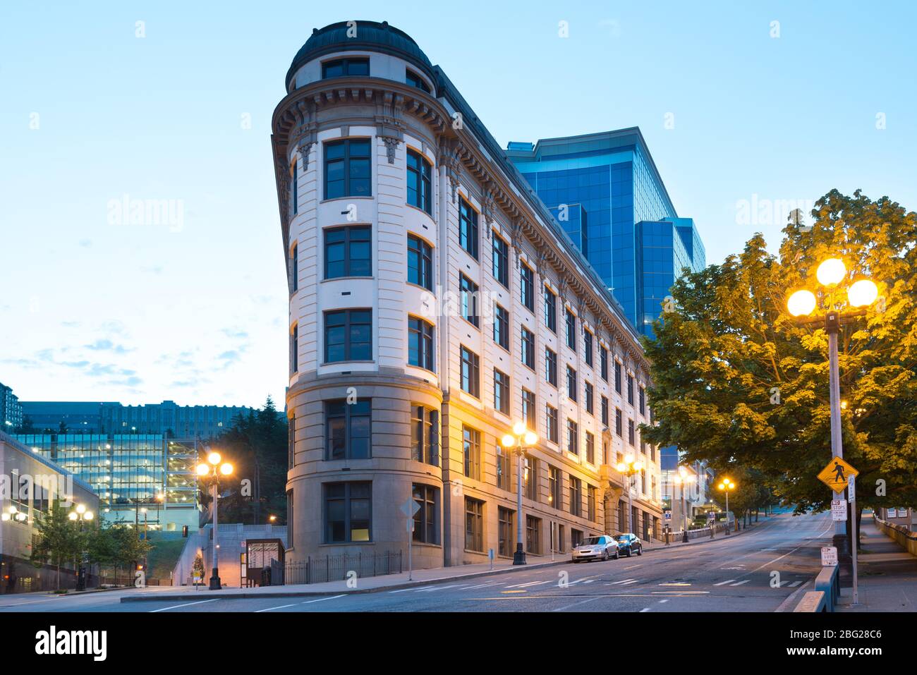The yesler Municipal Building at Pioneer Square district at dawn ...
