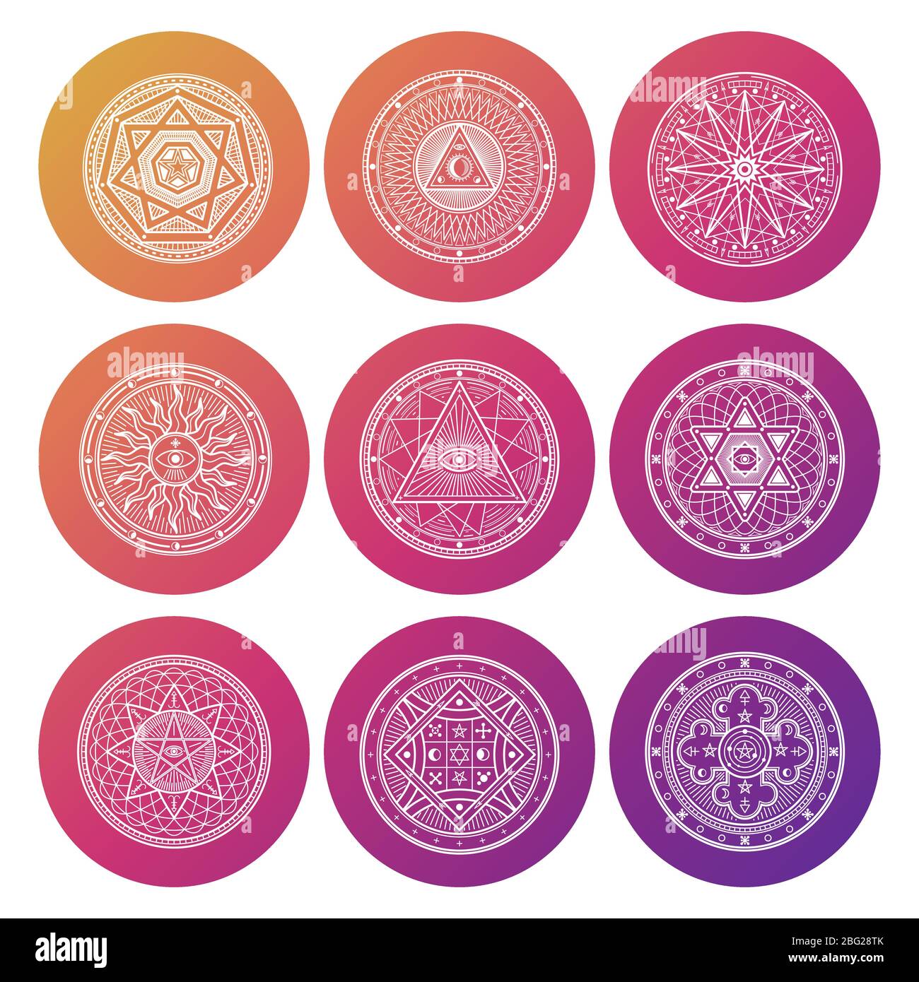 Set of white occult, mystic, spiritual, esoteric bright vector icons ...