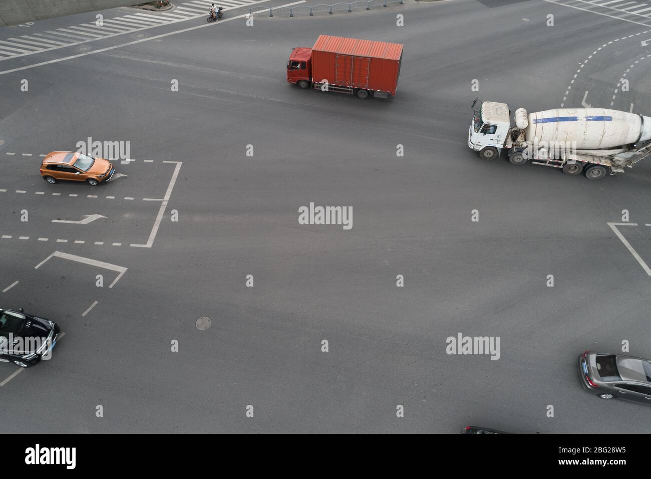 Aerial view on busy traffic intersection Stock Photo - Alamy