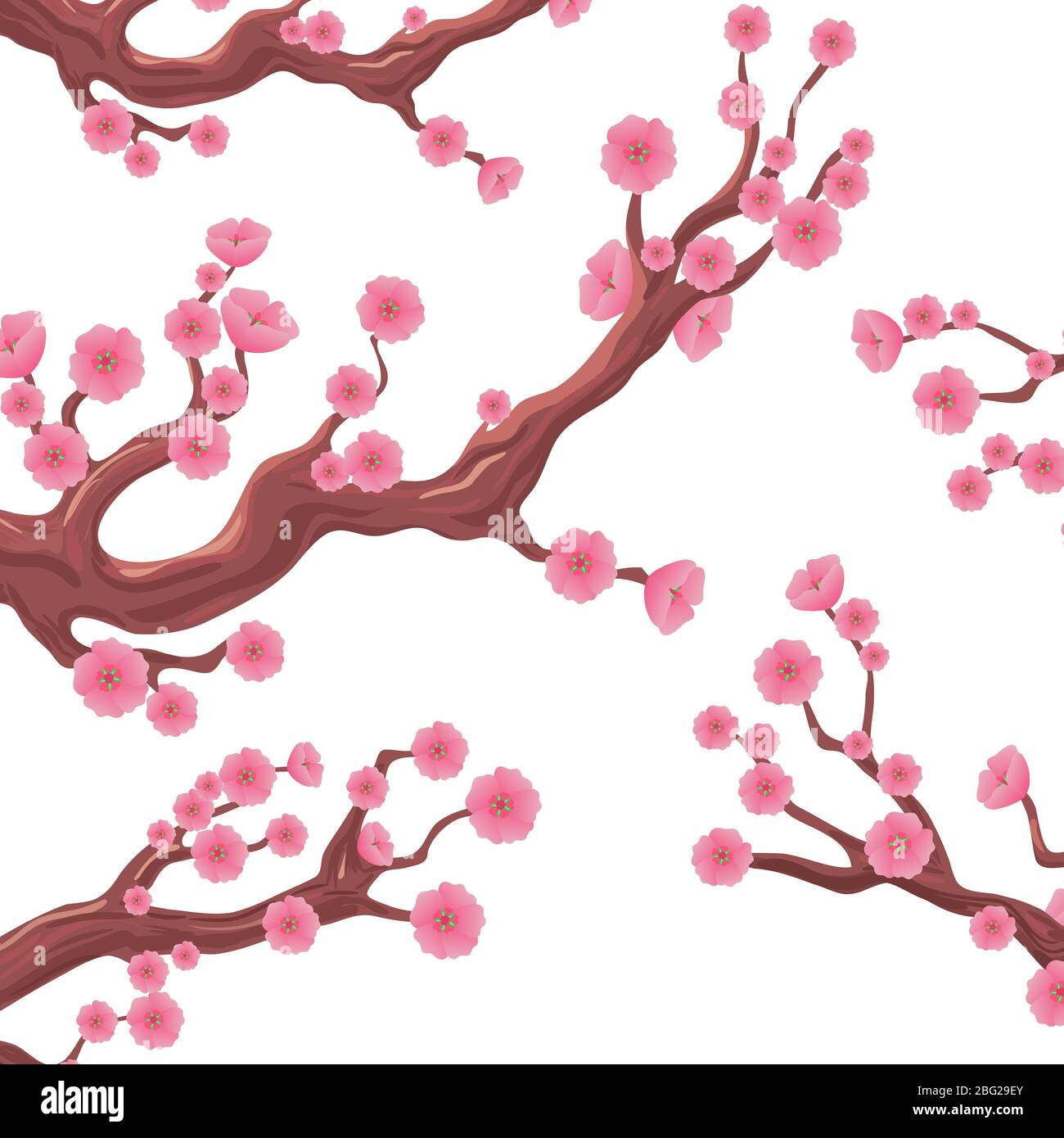 Japanese blossoming sakura branches with cherry flowers vector set ...