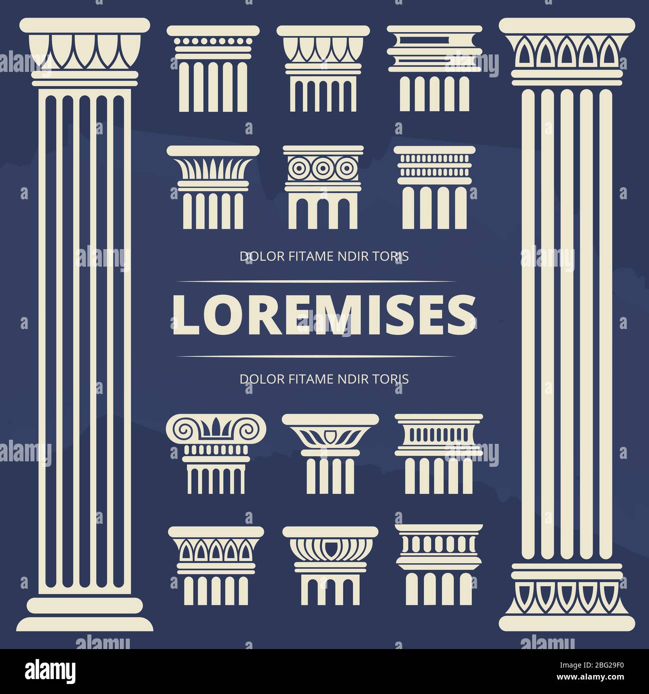 Classic ancient columns and architecture elements set. Vector classical pillar for building ...