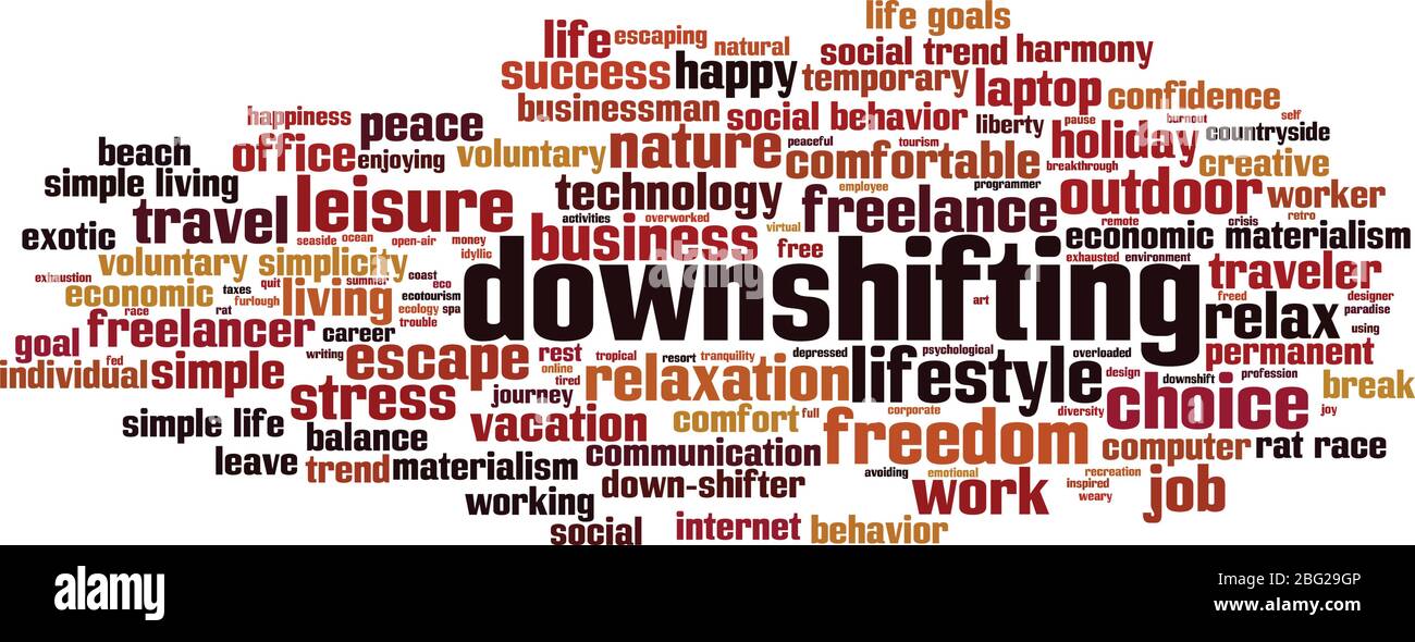 Downshifting word cloud concept. Collage made of words about ...