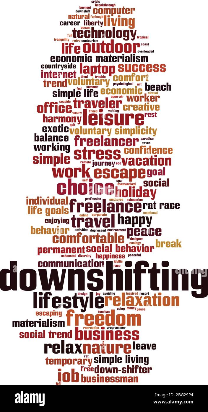 Downshifting word cloud concept. Collage made of words about ...
