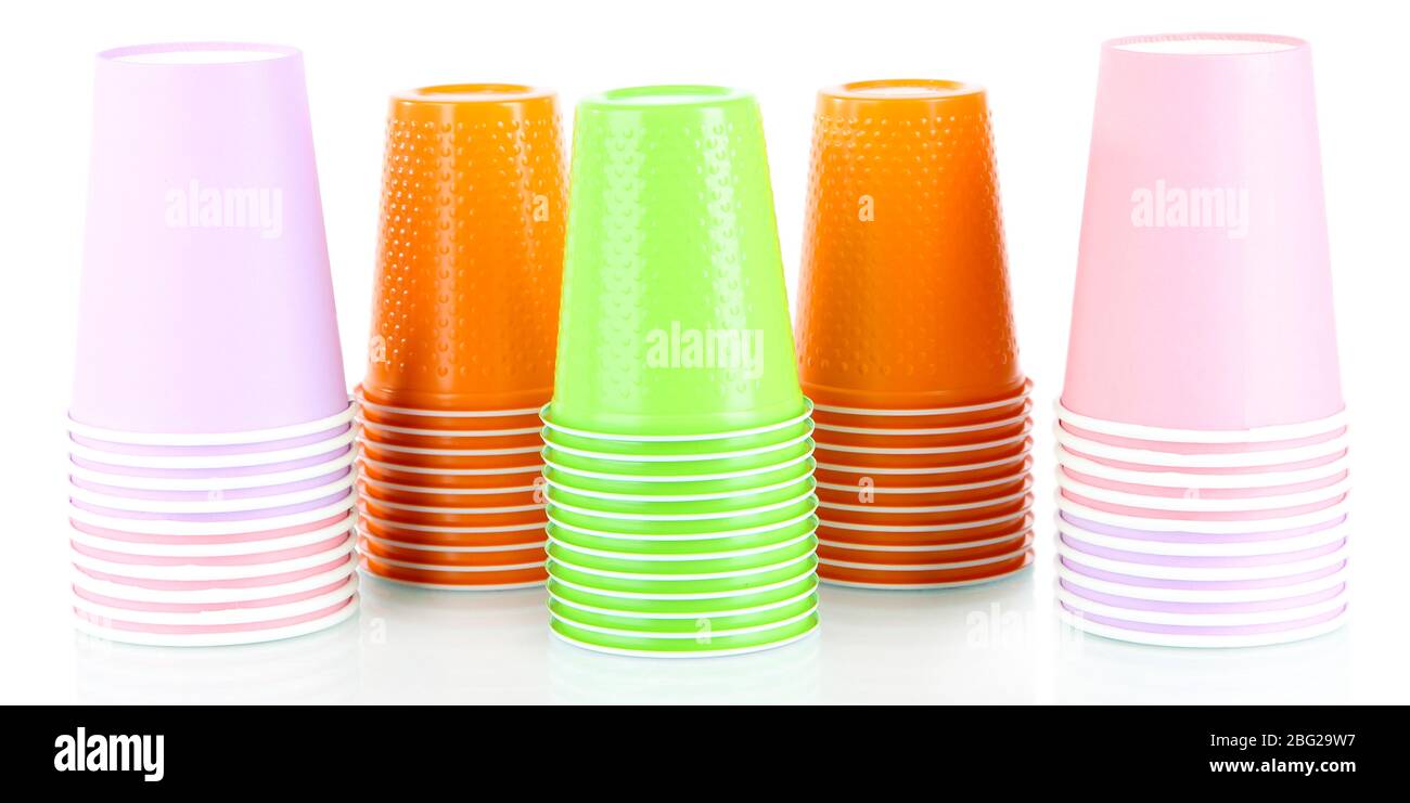 Cups in different color isolated on white Stock Photo - Alamy