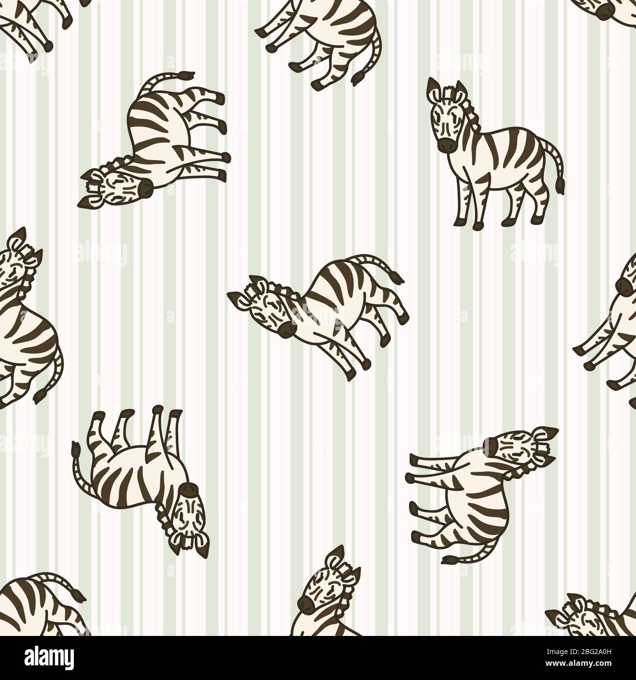 Cute cartoon zebra seamless pattern. Kawaii safari animal background ...