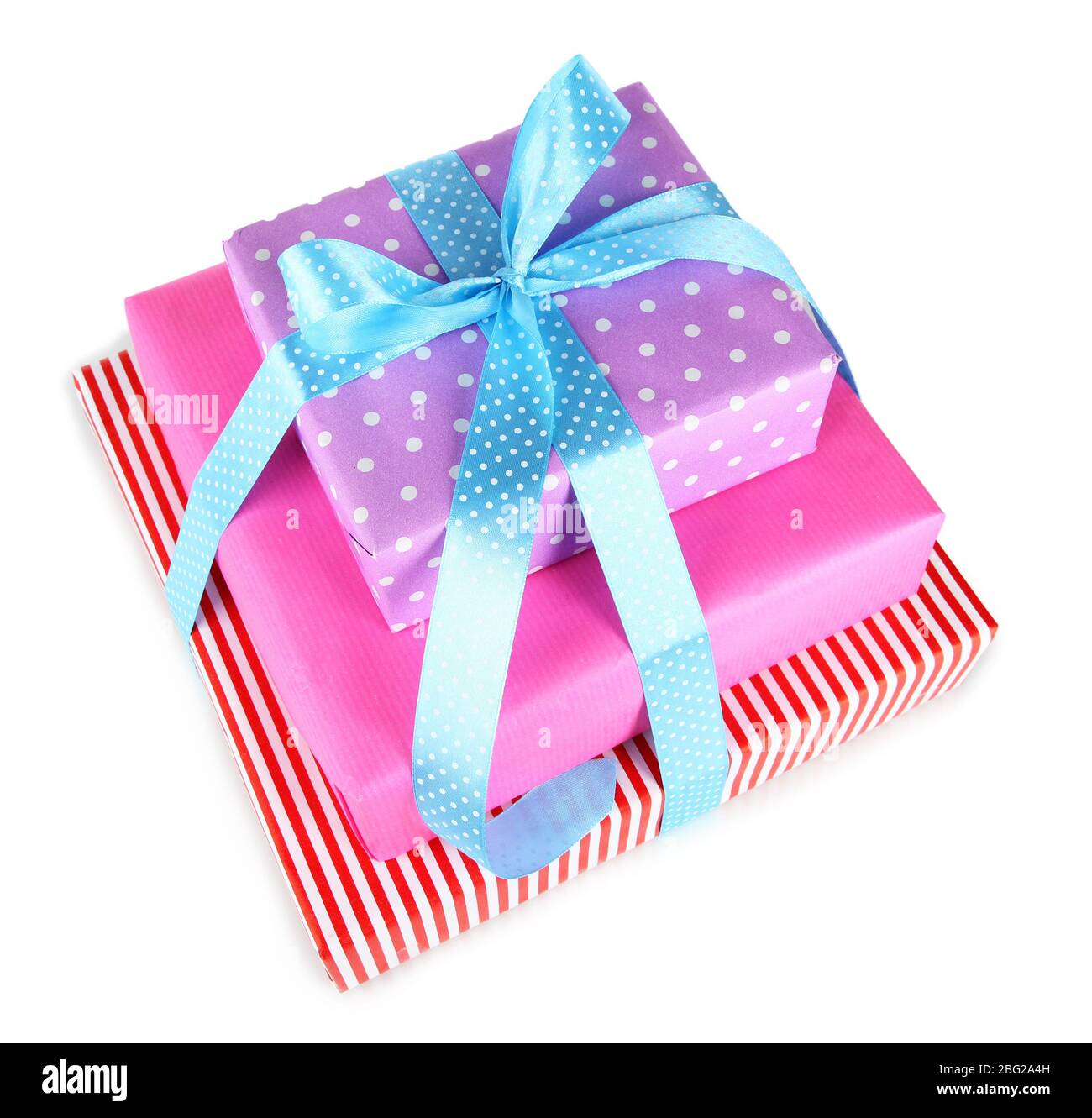 Gift box tied with a ribbon isolated on white Stock Photo - Alamy
