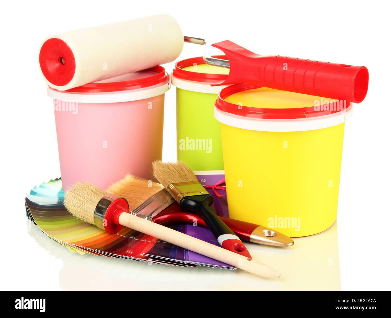 Set for painting: paint pots, brushes, paint-roller, palette of colors ...