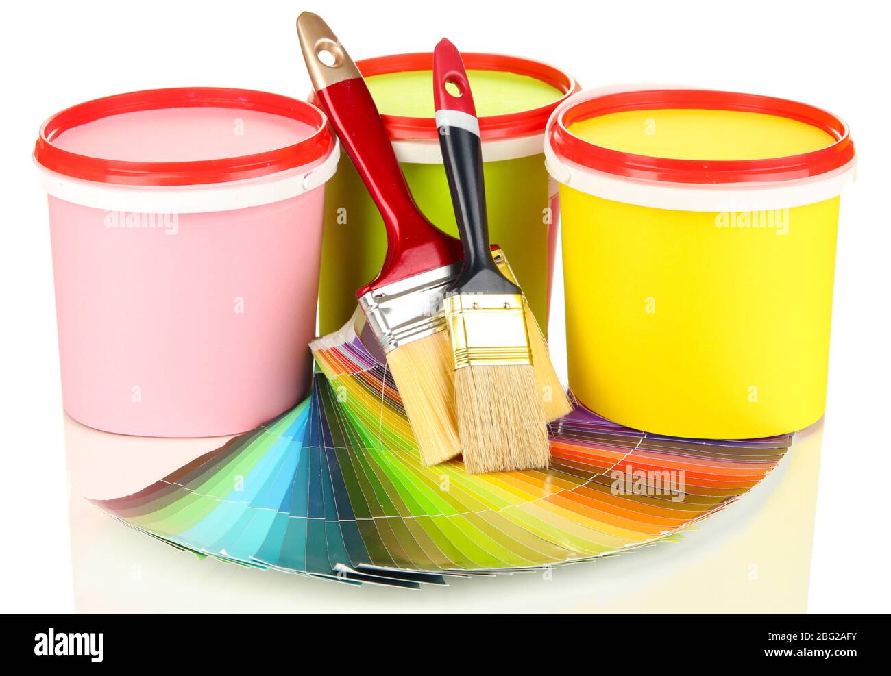 Set for painting: paint pots, brushes, palette of colors isolated on ...